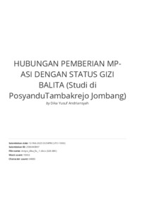 Hubungan Pemberian Mp-Asi Dengan Status Gizi Balita (Studi di PosyanduTambakrejo Jombang ...